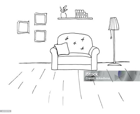 인테리어의 선형 밑그림입니다 룸 계획입니다 벡터 일러스트입니다 3차원 형태에 대한 스톡 벡터 아트 및 기타 이미지 3차원 형태 Draft Sports 가구