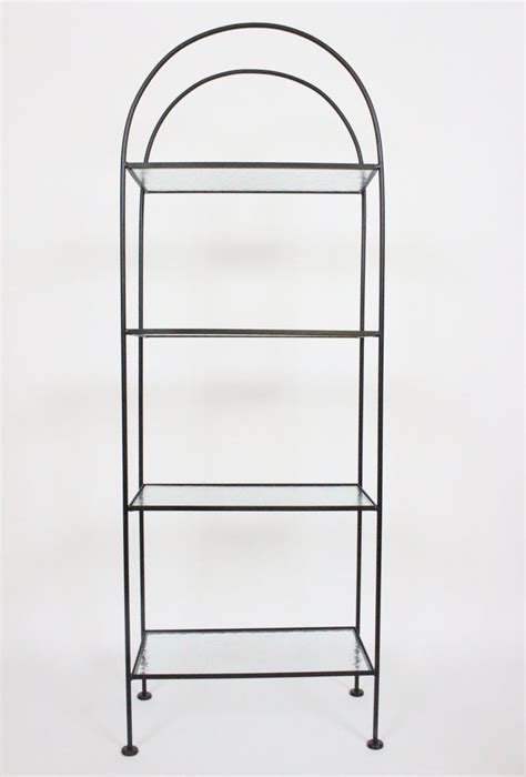 Russell Woodard Black Iron Étagère With Four Art Glass Shelves 1950s