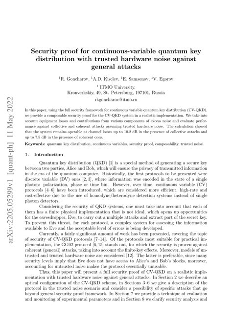 Pdf Security Proof For Continuous Variable Quantum Key Distribution