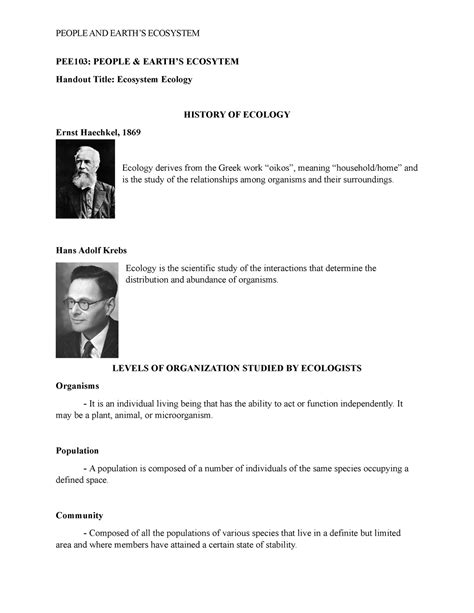 Introduction And Fundamentals Of Ecosystem Ecology PEOPLE AND EARTHS ECOSYSTEM PEE103 PEOPLE