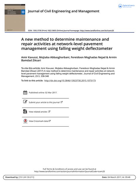 Pdf A New Method To Determine Maintenance And Repair Activities At Network Level Pavement