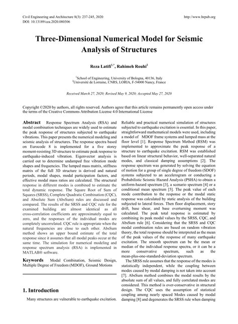 pdf three dimensional numerical model for seismic analysis of structures