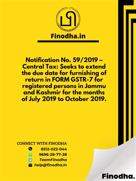Notification No 59 2019 Central Tax Seeks To Extend The Due Date For Furnishing Of Return In
