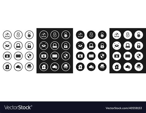 Set Safe Combination Lock Wheel Eye Scan Laptop Vector Image