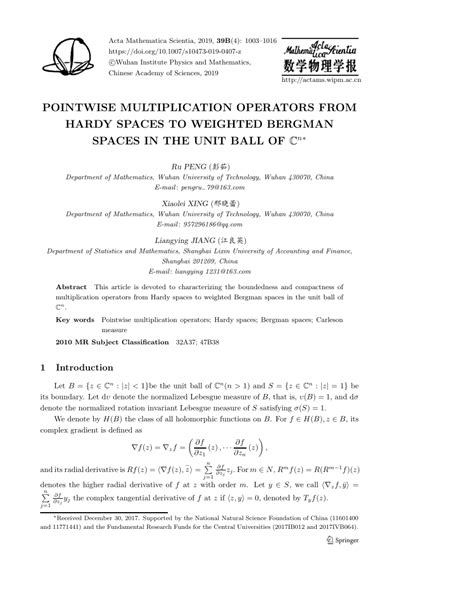 Pdf Pointwise Multiplication Operators From Hardy Spaces To Weighted