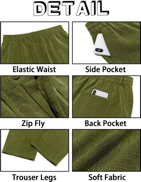 Runcati Mens Casual Pants Linen Elastic Waist Drawstring Lightweight