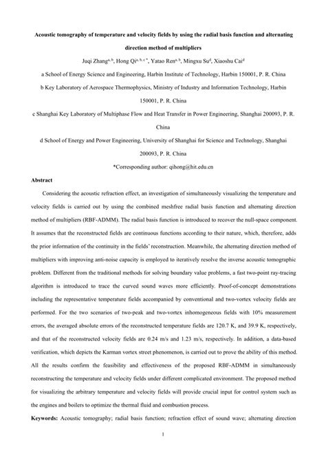 Pdf Acoustic Tomography Of Temperature And Velocity Fields By Using The Radial Basis Function