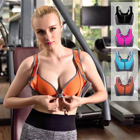 Professional Shockproof Women Zipper Sports Bra Push Up Top Underwear