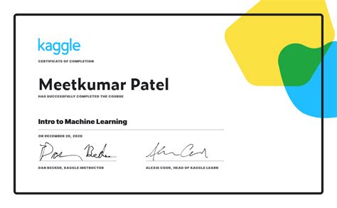 Meetkumar Patel Completed The Intro To Machine Learning Course On Kaggle