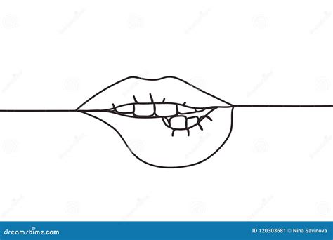 One Line Lips Isolated On White Continuous Line Female Lips Vector Illustration Continuous