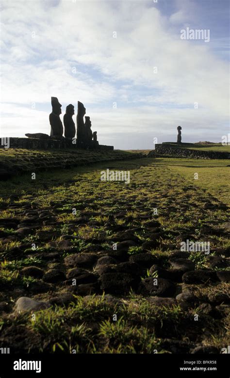Moai Statues At Ahu Ceremonial Complex Easter Island Chile Easter