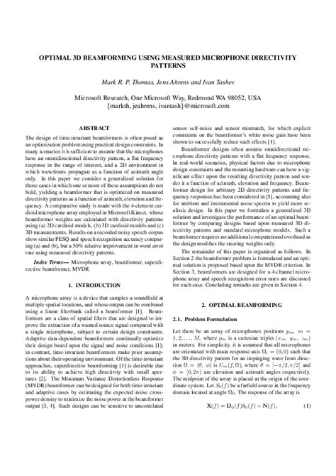 Pdf Optimal 3d Beamforming Using Measured Microphone Directivity Patterns