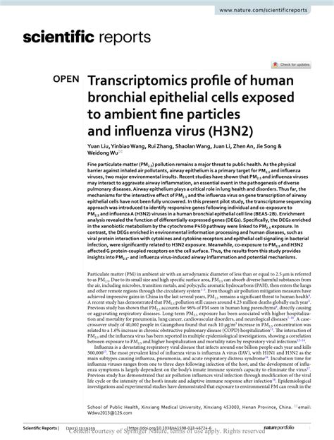 Pdf Transcriptomics Profile Of Human Bronchial Epithelial Cells
