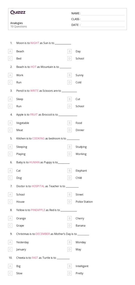 50 Analogies Worksheets On Quizizz Free And Printable 50 Analogies Worksheets On Quizizz Free And Printable