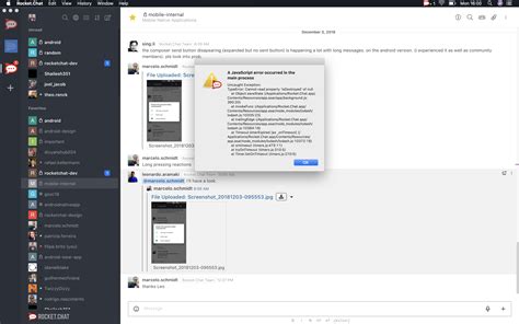 Bug Javascript Error · Issue 1027 · Rocketchatrocketchatelectron · Github
