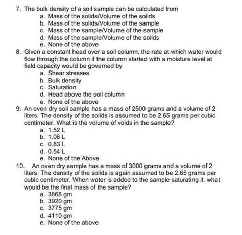 Solved 7 The Bulk Density Of A Soil Sample Can Be Chegg Com