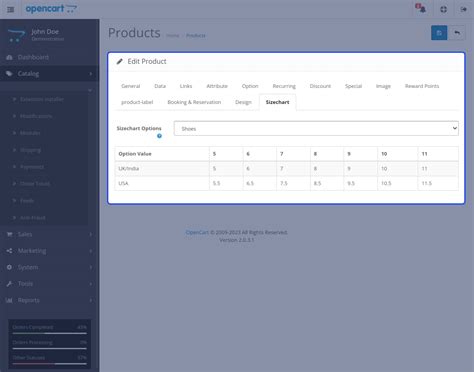 Opencart Size Chart Extension Product Size Chart Module Opencart WebKul