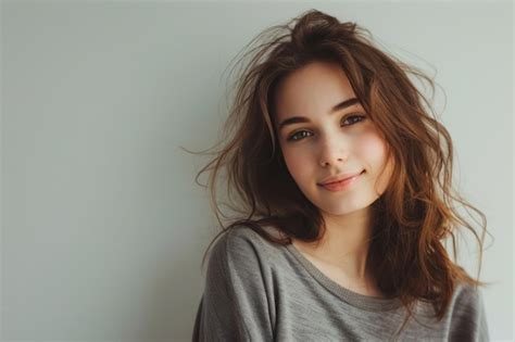 Premium Photo Portrait Of Young Beautiful Cute Cheerful Girl Smiling