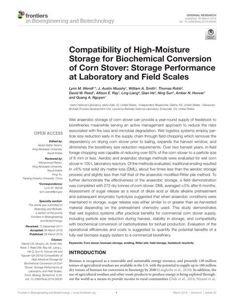 Pdf Compatibility Of High Moisture Storage For Biochemical Conversion Of Corn Stover Storage