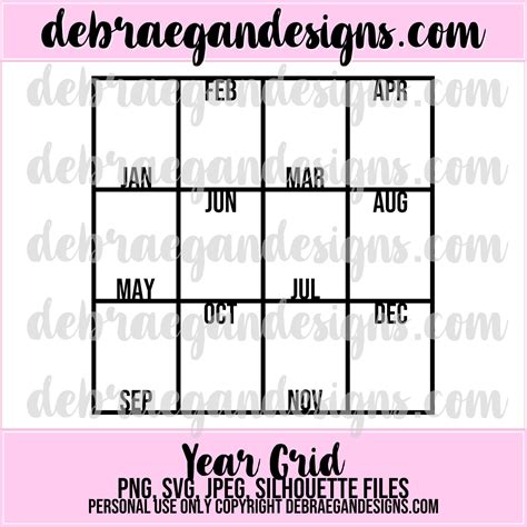 Year Grid Svg Png Jpeg Silhouette Cameo Cricut Cut File Card