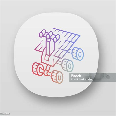 공간 로봇 응용 프로그램 아이콘입니다 달 로버 Moonwalker 행성 표면을 연구하기위한 장치 우주 탐사 Ui Ux 사용자 인터페이스 웹 또는 모바일 응용 프로그램입니다
