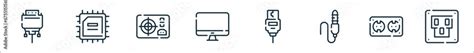 Outline Set Of Computer And Hardware Line Icons Linear Vector Icons Such As Hdmi Processor