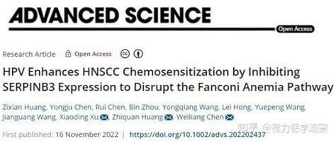 Advanced Science 发现hpv使头颈部鳞状细胞癌对化疗敏感潜在机理 知乎