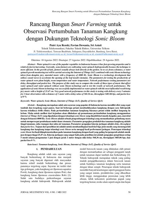 Pdf Rancang Bangun Smart Farming Untuk Observasi Pertumbuhan Tanaman Kangkung Dengan Dukungan