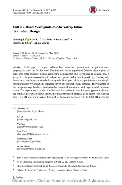 Full Ka Band Waveguide To Microstrip Inline Transition Design Request Pdf
