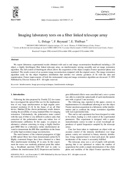 Pdf Imaging Laboratory Tests On A Fiber Linked Telescope Array François Reynaud
