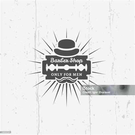 신사 중산모와 콧수염 벡터 빈티지 라벨 배지 또는 그런지 질감의 회색 배경에 엠블럼이있는 이발소 블레이드 가위에 대한 스톡 벡터 아트 및 기타 이미지 Istock
