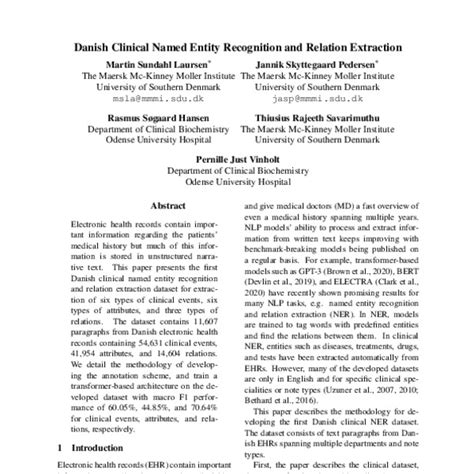 Danish Clinical Named Entity Recognition And Relation Extraction Acl Anthology