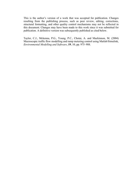 Pdf Macroscopic Traffic Flow Modelling And Ramp Metering Control Using Matlab Simulink