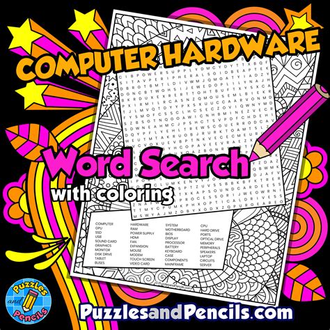 Computer Hardware Word Search Puzzle With Coloring Computer Science