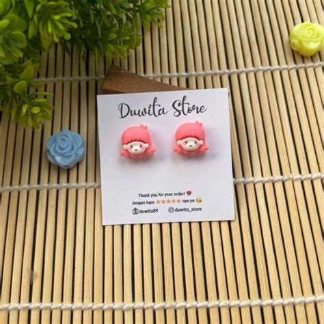 Jual Handmade Anting Tusuk Plastik Dewasa Motif Cewe Cowo Besar