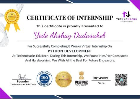 akshay yede on linkedin pythondeveloper internshipcertificate technohacksedutech…