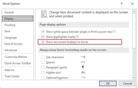 Turn On Off Document Tooltips Microsoft Word 365