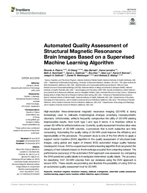 Pdf Automated Quality Assessment Of Structural Magnetic Resonance Brain Images Based On A