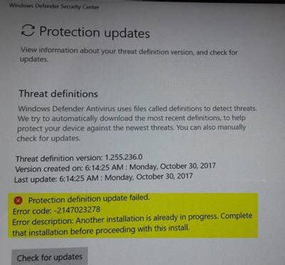 Windows Defender Protection Definition Update Failed Fix