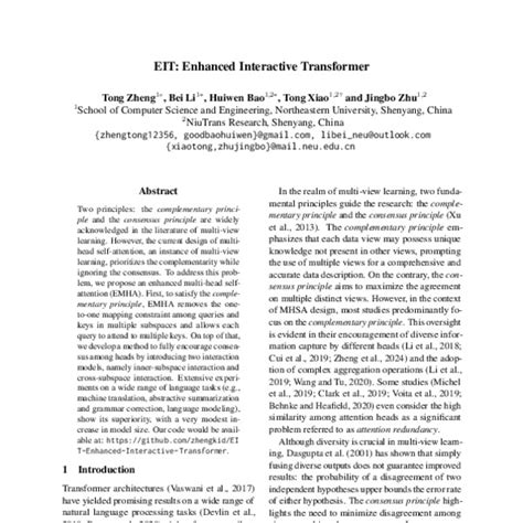Eit Enhanced Interactive Transformer Acl Anthology
