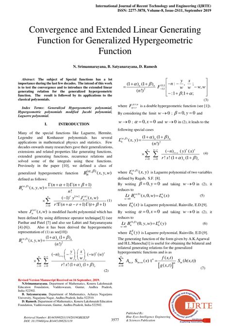 Pdf Convergence And Extended Linear Generatingfunction For