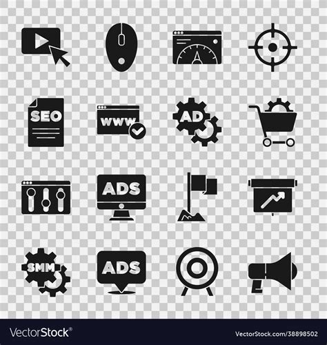 Set Megaphone Board With Graph Chart Shopping Vector Image