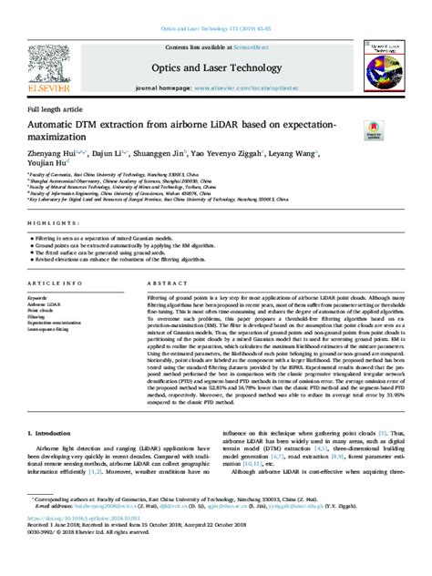 Pdf Automatic Dtm Extraction From Airborne Lidar Based On Expectation Maximization Shuanggen