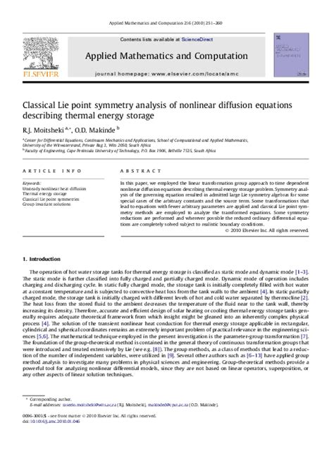 Pdf Classical Lie Point Symmetry Analysis Of Nonlinear Diffusion