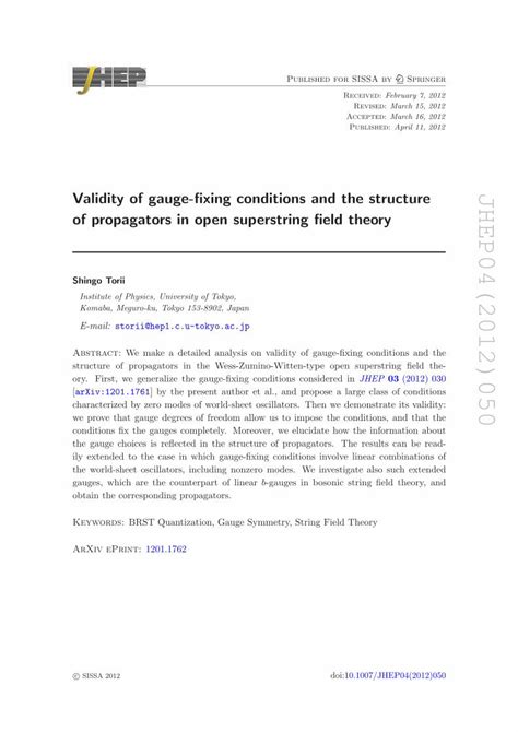 Pdf Validity Of Gauge Fixing Conditions And The Structure Of Propagators In Open Superstring