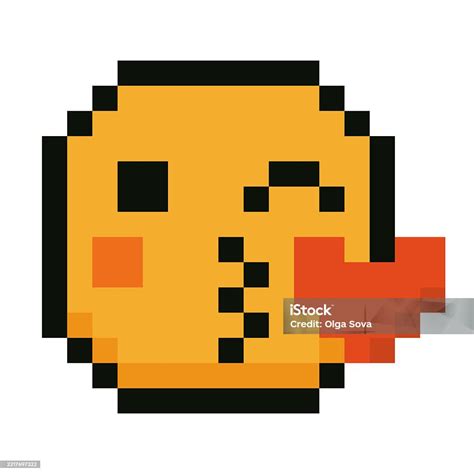 Pixel Art Kissing Face Emoji Isolated On White Background Stok Vektör