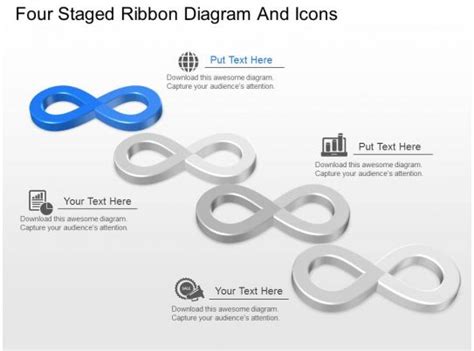 Iu Four Staged Ribbon Diagram And Icons Powerpoint Template PowerPoint Presentation Pictures