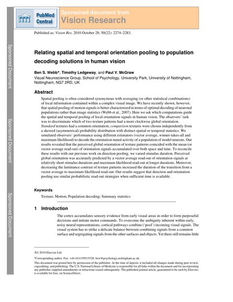 Pdf Relating Spatial And Temporal Orientation Pooling To Population Decoding Solutions In