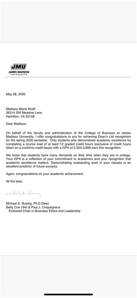 Proud To Have Made The James Madison Spring 2020 Deans List Excited To Continue My Education