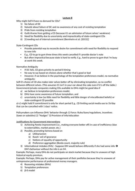 Behavioural Economics Notes Ecc2600 Behavioural Economics Monash Thinkswap